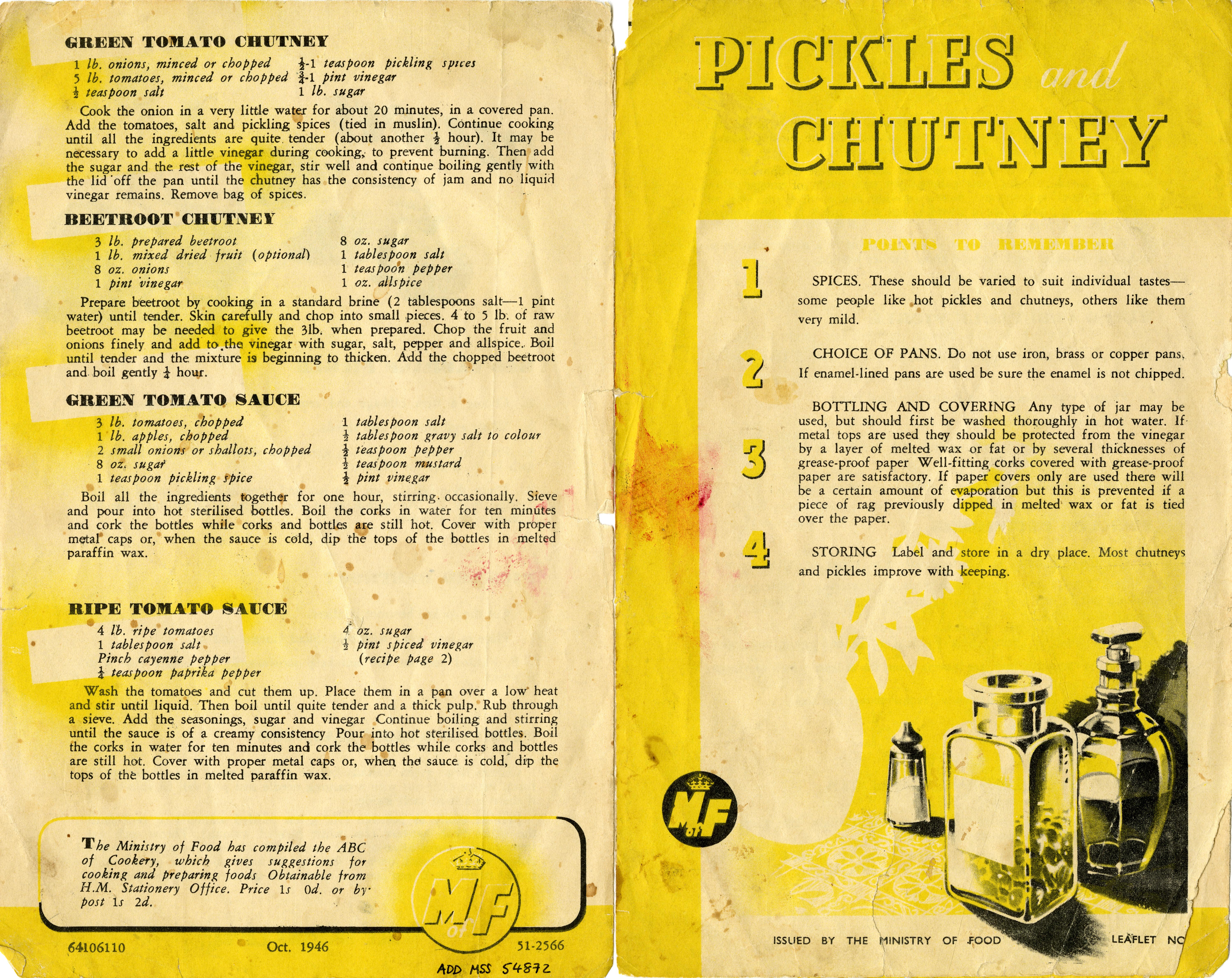 World War 2 Ministry of Food recipe leaflets (Add Mss 54,872) – West ...
